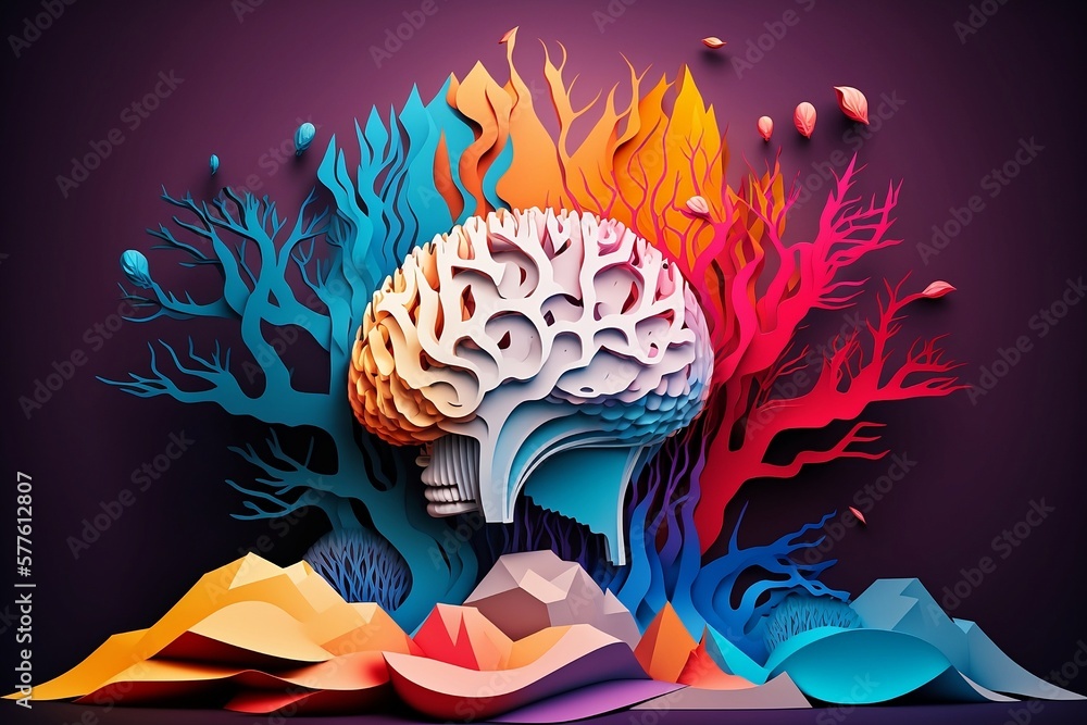 Brain. Imagination concept. Paper cut out of brain with clorful ...