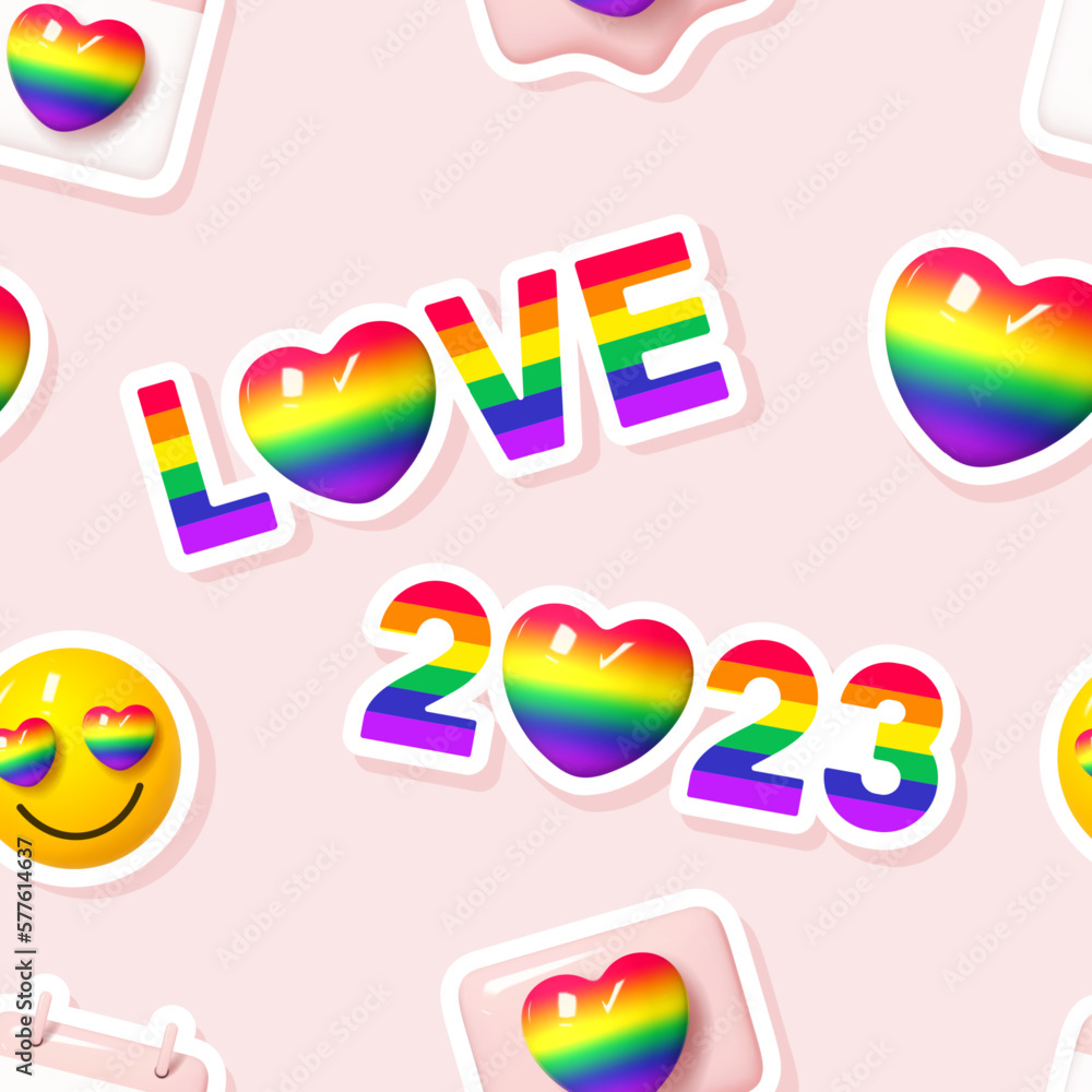 Seamless pattern for Pride Month 2023. Seamless pattern with 3d rainbow ...