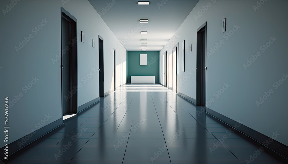 Hospital corridor floor with rooms background, empty space scene ...