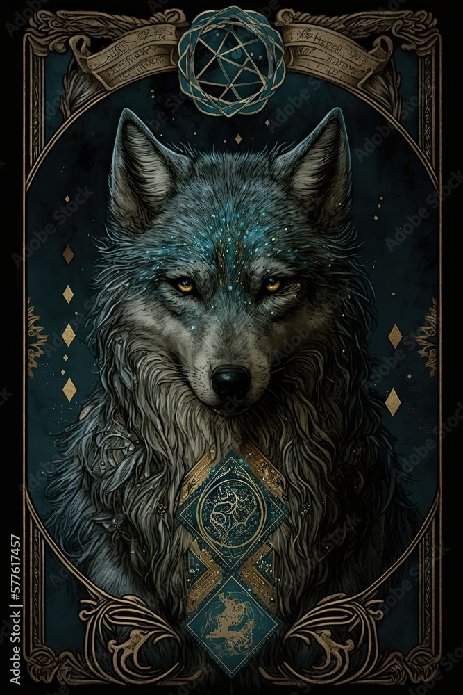 Beautiful Designer Illustration of Ancient Mythological Majestic Wolf ...