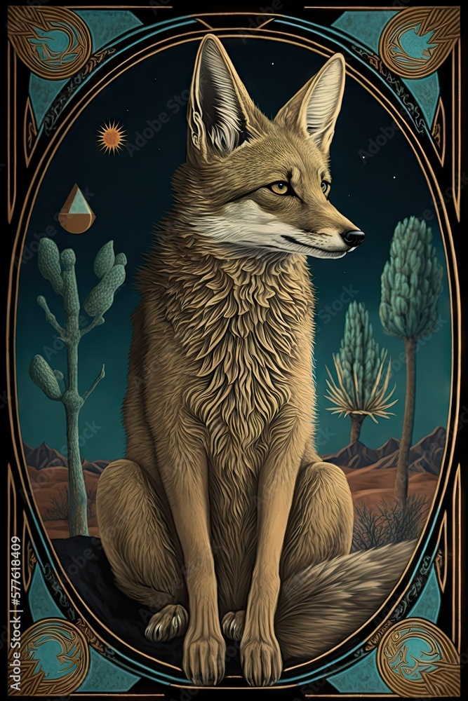 Beautiful Designer Illustration of Ancient Mythological Majestic Coyote ...