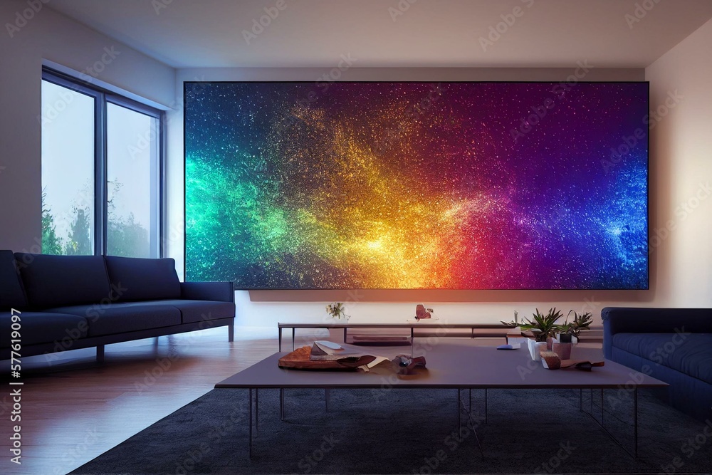 Big screen 8K OLED TV in the bright living room with ambient light and ...