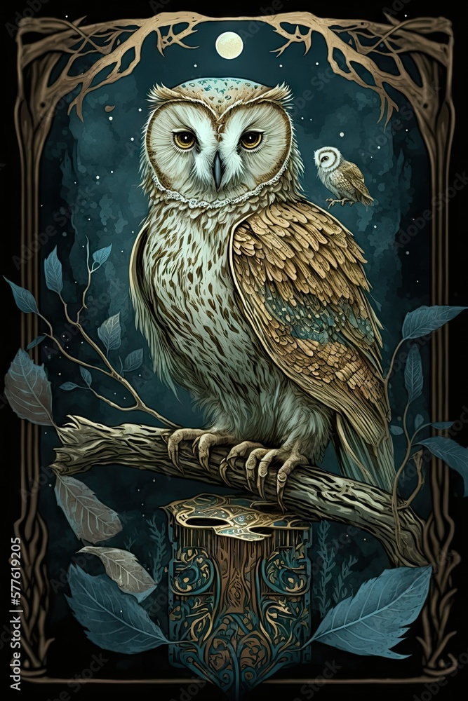 Beautiful Designer Illustration of Ancient Mythological Majestic Owl ...