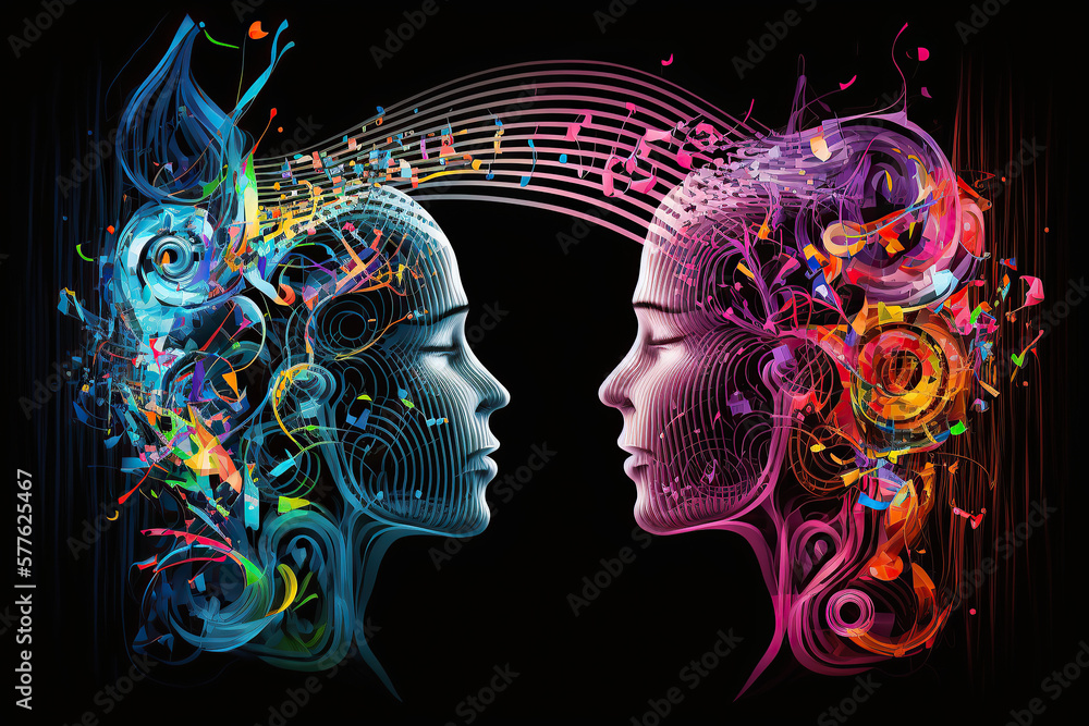 zwei Gesichter gegenüber, pink, blau Stock Illustration | Adobe Stock