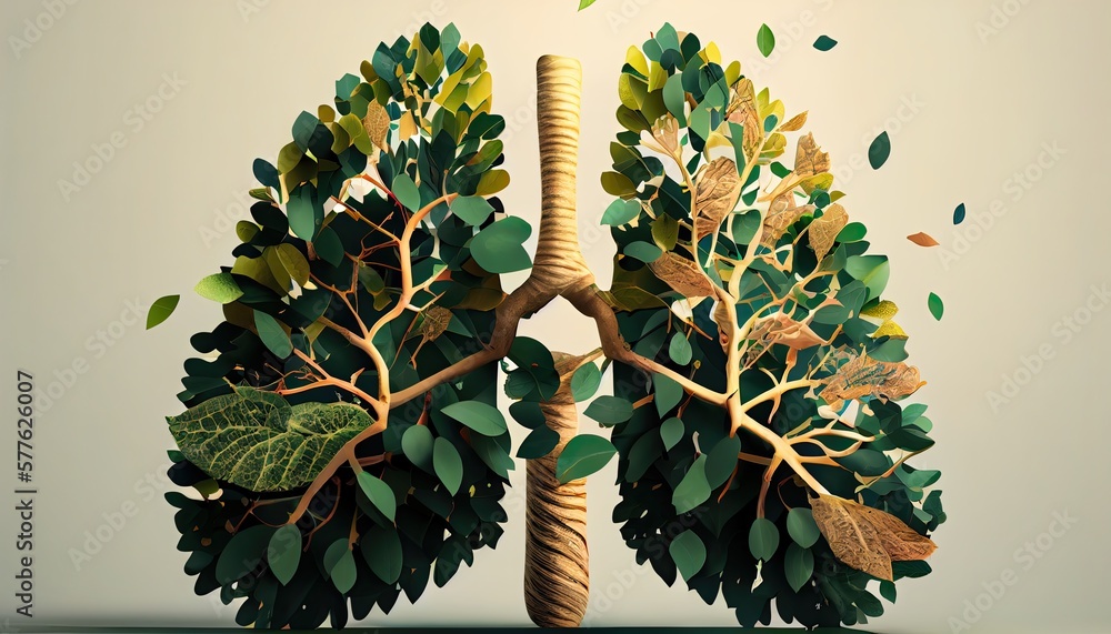 Human lungs are made from tree branches with leaves concept of Organic ...