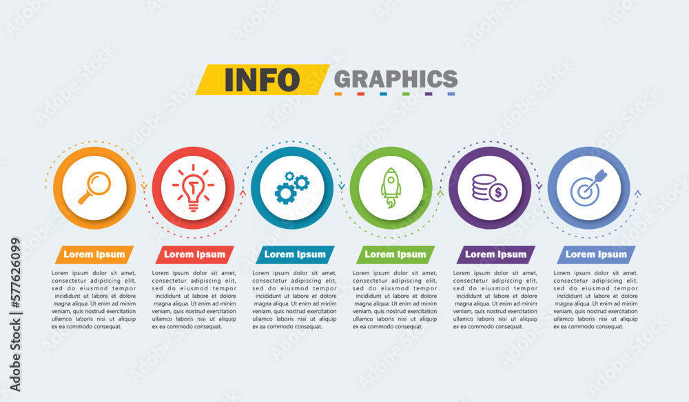 infographic design template vector illustration with icons and 6 ...