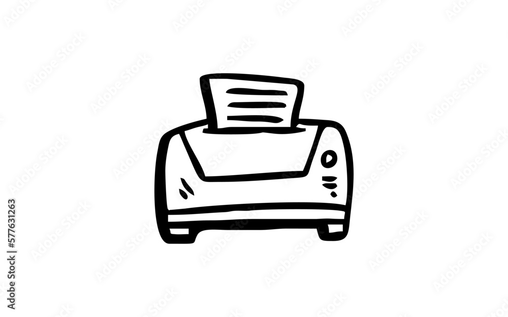 PRINTER MACHINE Doodle art illustration with black and white style ...
