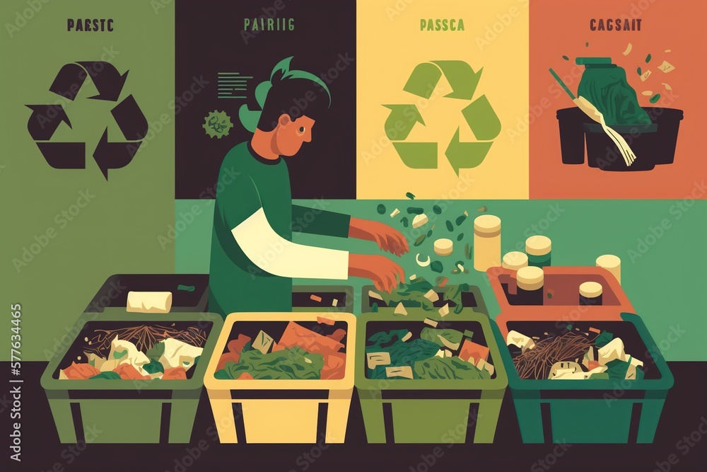 Person sorting their waste into recycling compost and landfill bins ...