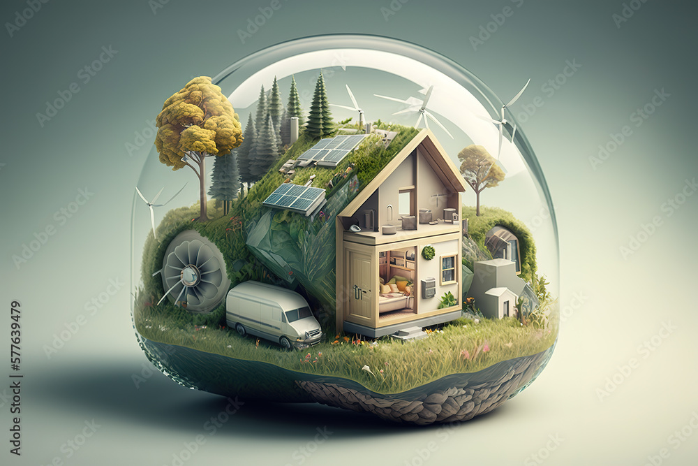 Clean energy using home. Eco house. Alternative energy. Clean living ...