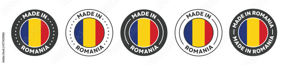 Set of Made in Romania label icons. Made in Romania logo symbol ...