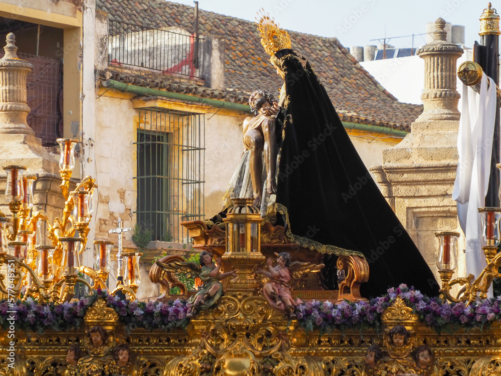 Holy Week in Spain, the procession of the Blessed Virgin Mary holding ...