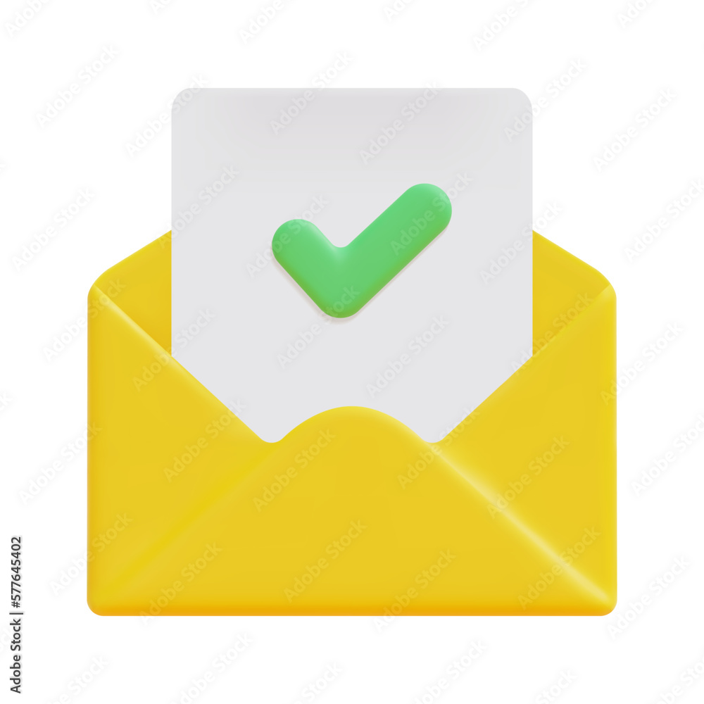 3d mail envelope with letter and check mark icon vector. Isolated on ...