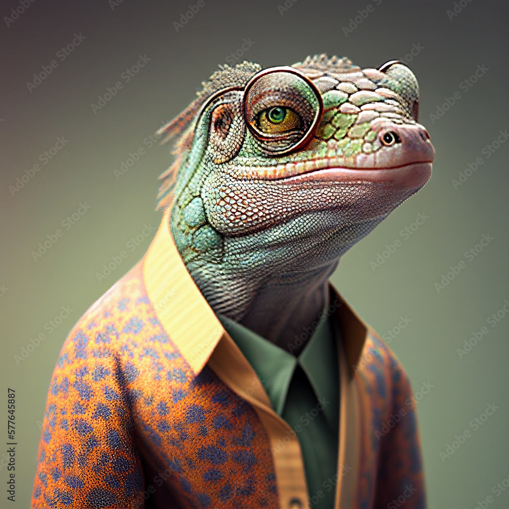 Realistic lifelike lizard reptile in retro vintage pastel colourful ...