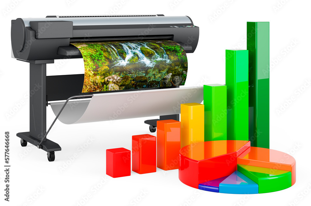 Plotter, large format inkjet printer with growth bar graph and pie ...