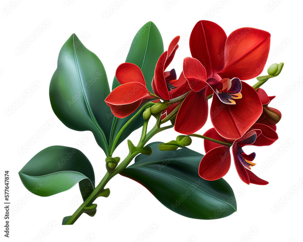 Red orchid flower with background on isolated transparent background ...
