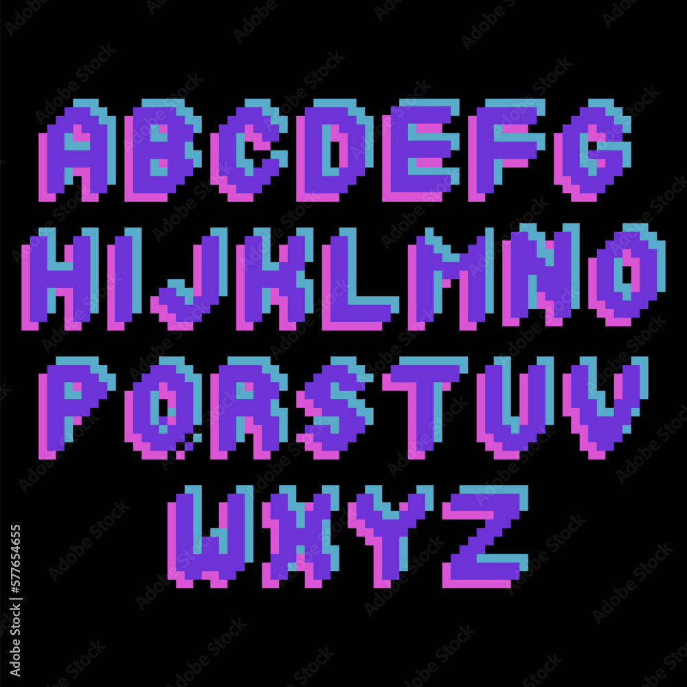 Vetor de Alphabet of a bold uppercase letters drawn in a pixel art ...