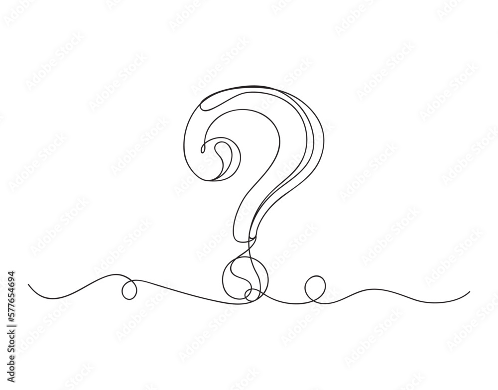 Question mark, one line continuous drawing of a question mark linear ...