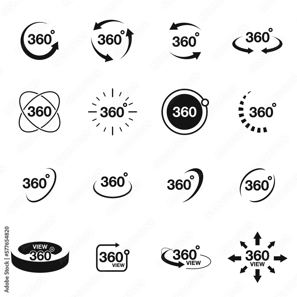 ภาพประกอบสต็อก 360 degree view related icon set. Icons and symbols for ...