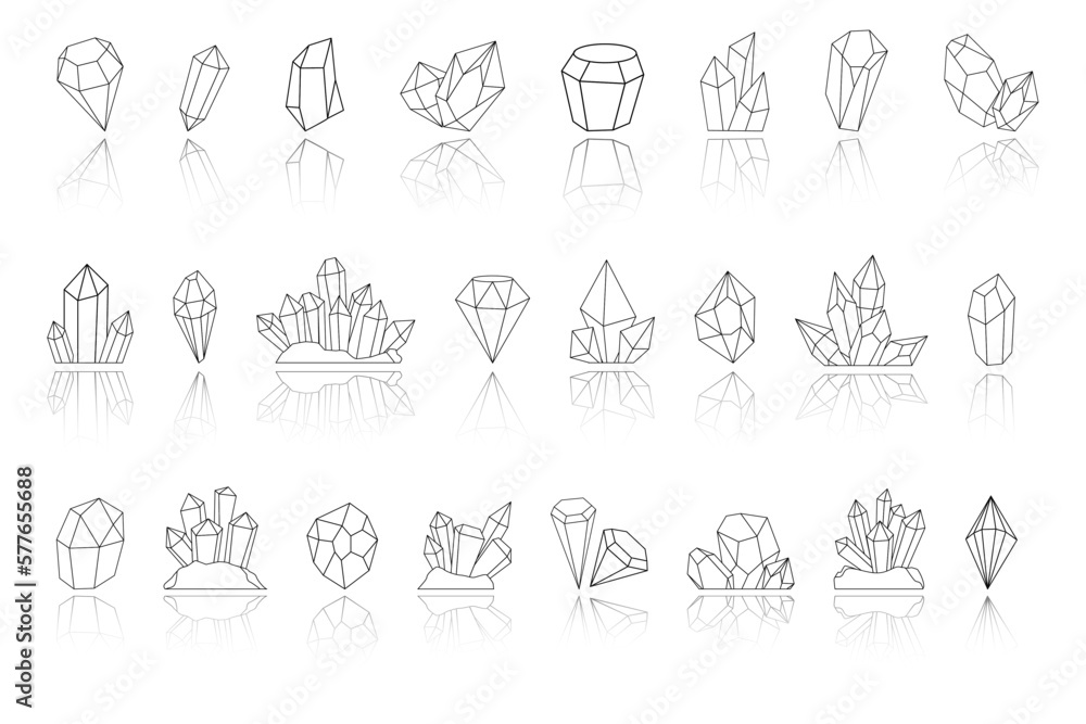 Mineral crystal gemstones, line quartz icons. Natural aquamarine or ...