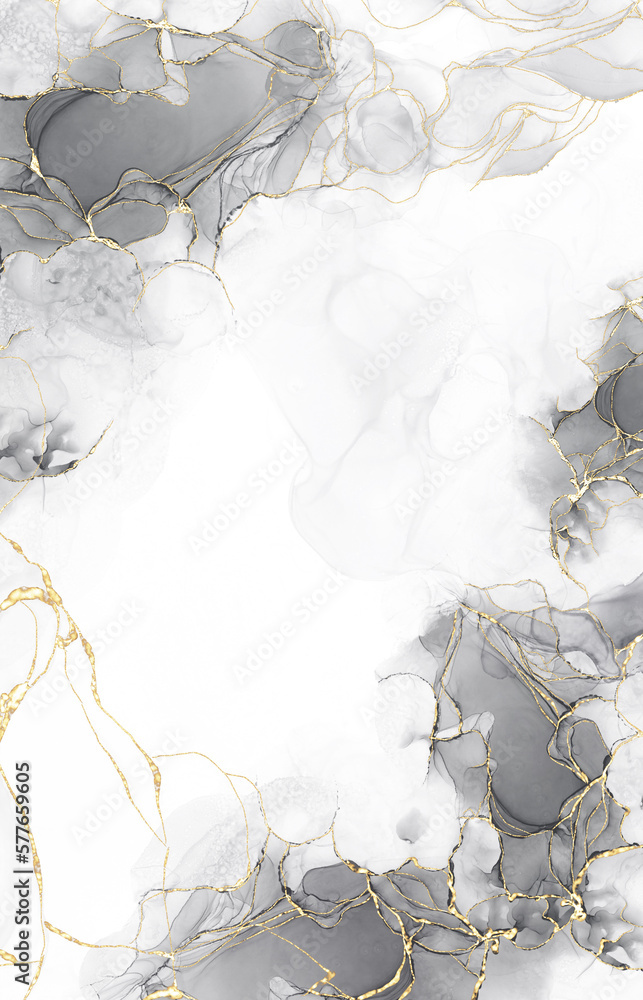 Watercolour drop splash Grey color with gold glitter on white ...