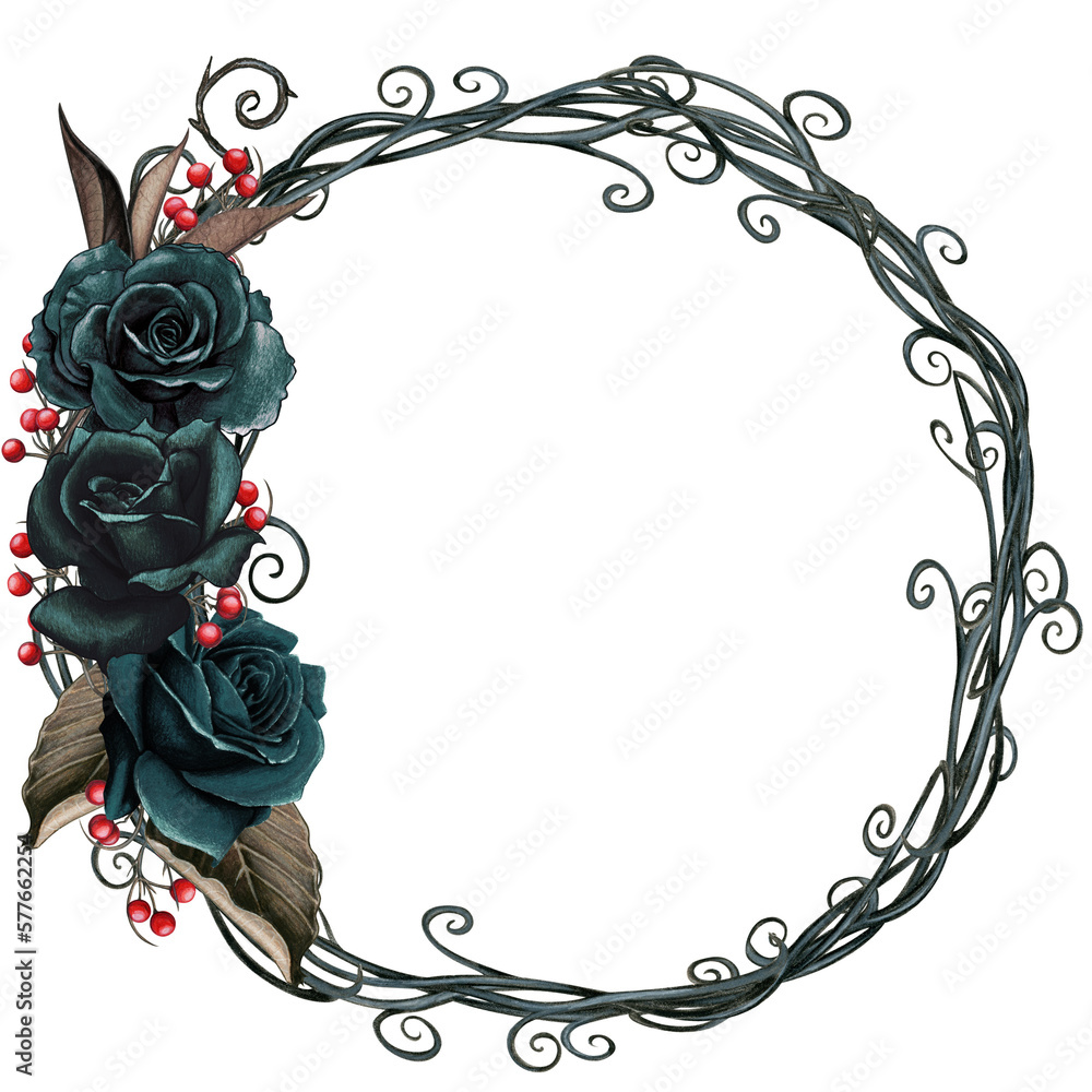 Watercolor hand drawn gothic round frame Stock Illustration | Adobe Stock
