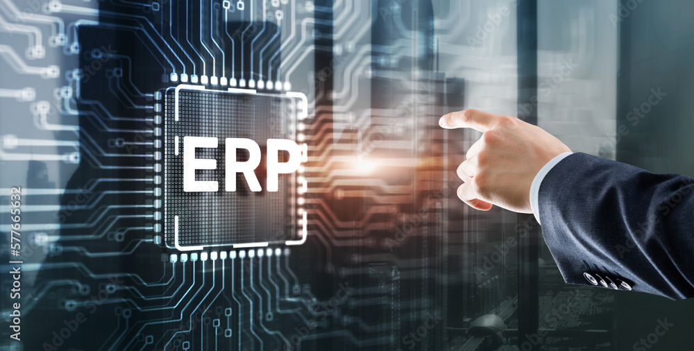 Tapping on the inscription Enterprise Resource Planning ERP Corporate ...