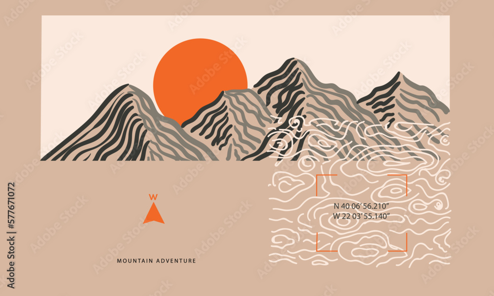 Mountain adventure print design for t shirt and others. Wooden texture ...