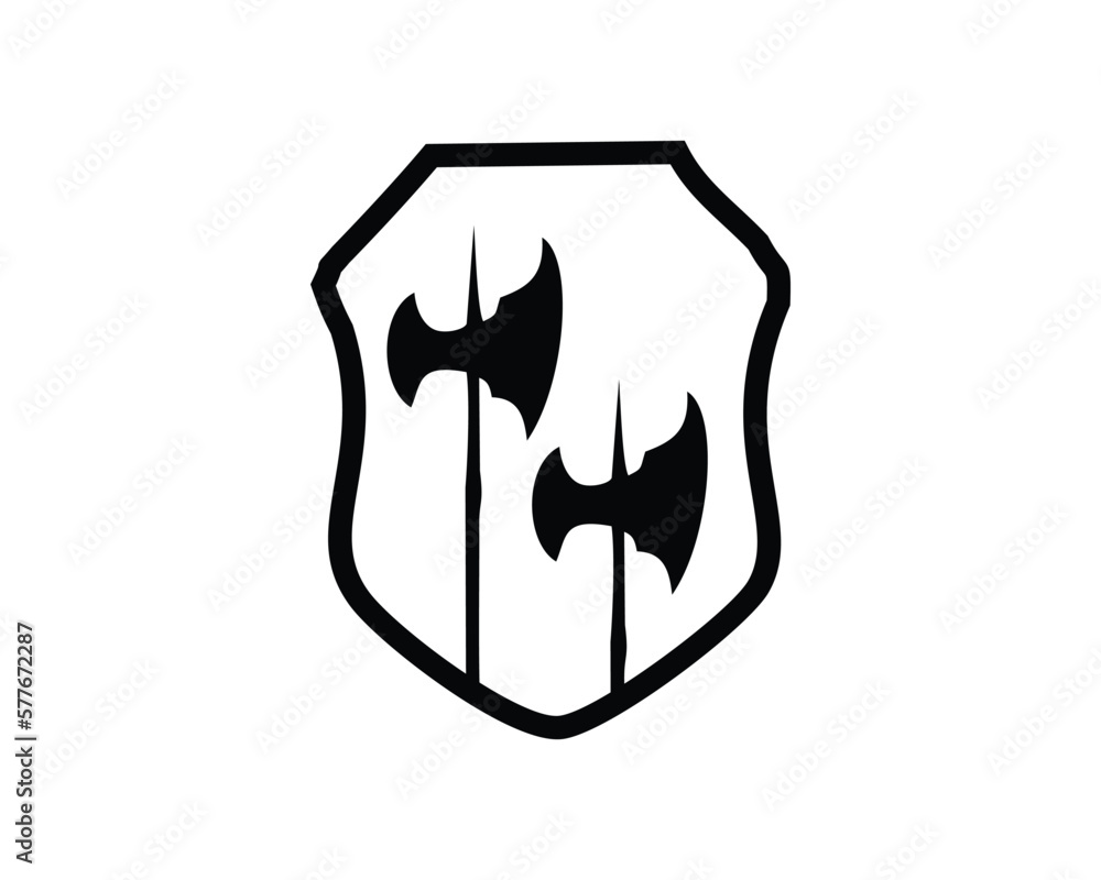 silhouette vector design of two axes and shield. best for logos, badges ...
