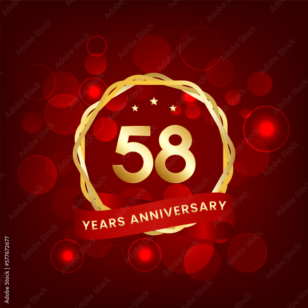 58 years anniversary. Anniversary template design with gold number and ...
