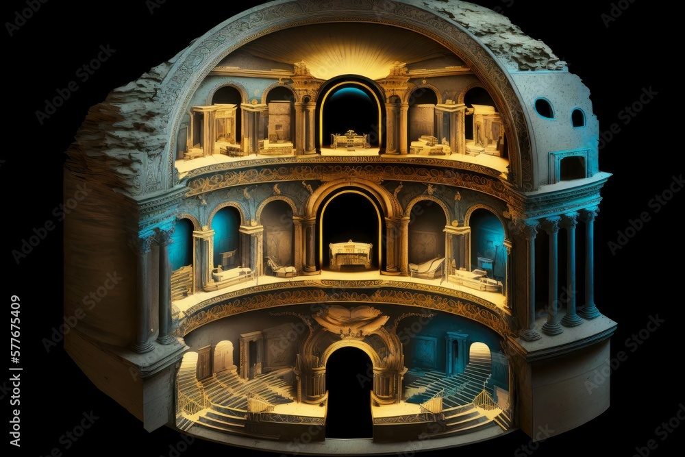 cross-section of ancient cistern on black background, created with ...