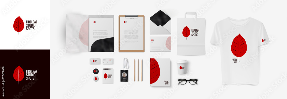 Corporate identity template of the company with a red logo in the form ...