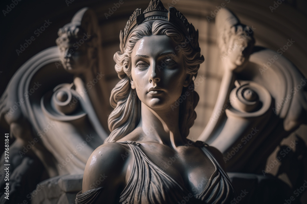 Marble sculpture of an ancient Roman goddess against the background of ...