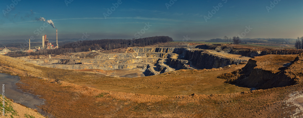 Cement plant in surface mining of building sandstone materials. Digging ...