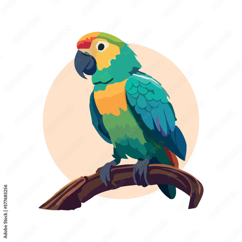 Cute parrot cartoon flat vector illustration with isolated background ...