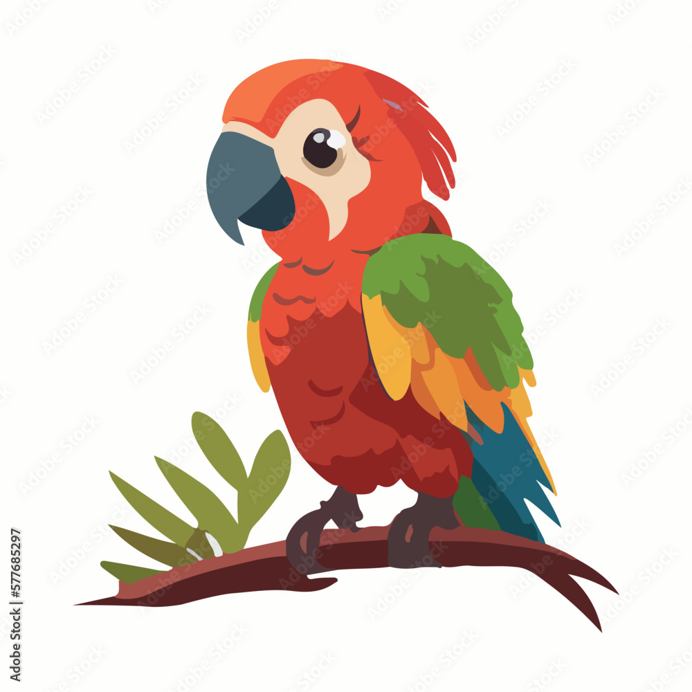 Cute parrot cartoon flat vector illustration with isolated background ...