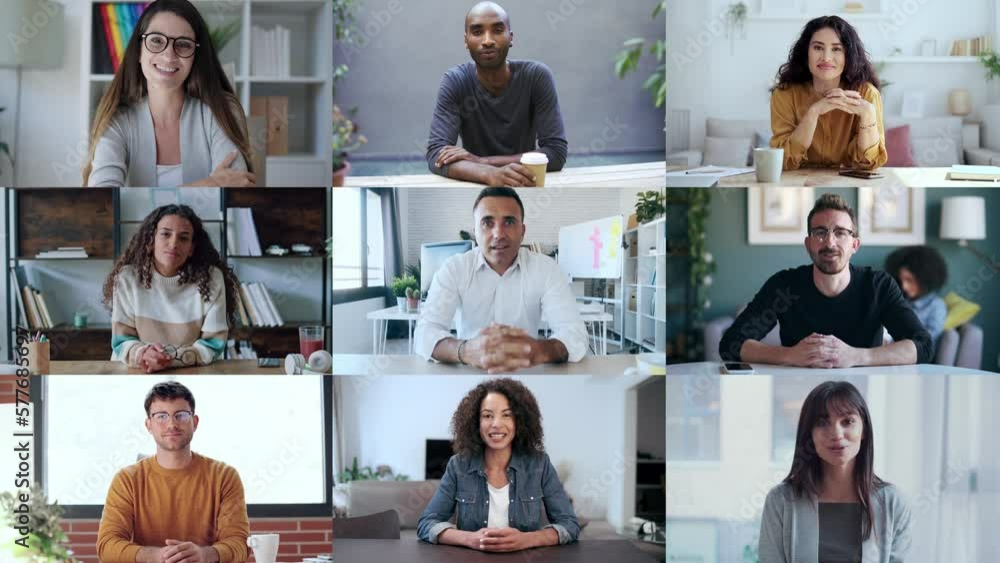 Video of headshot screen application view of diverse people doing a ...