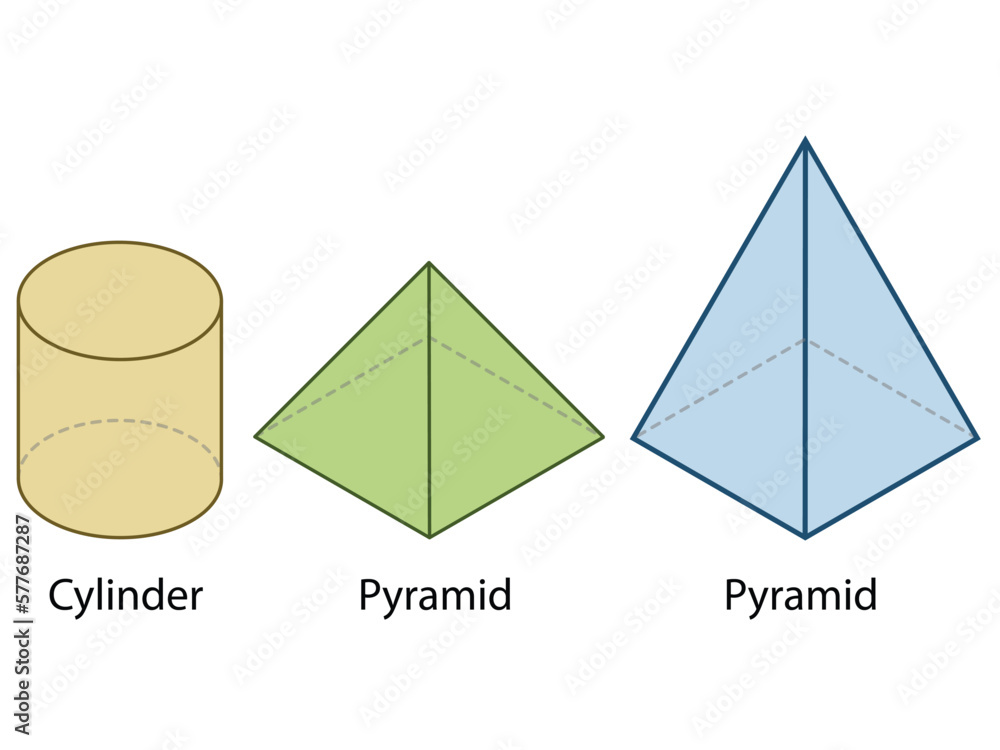 Geometric shapes - pyramid - cylinder Stock Vector | Adobe Stock