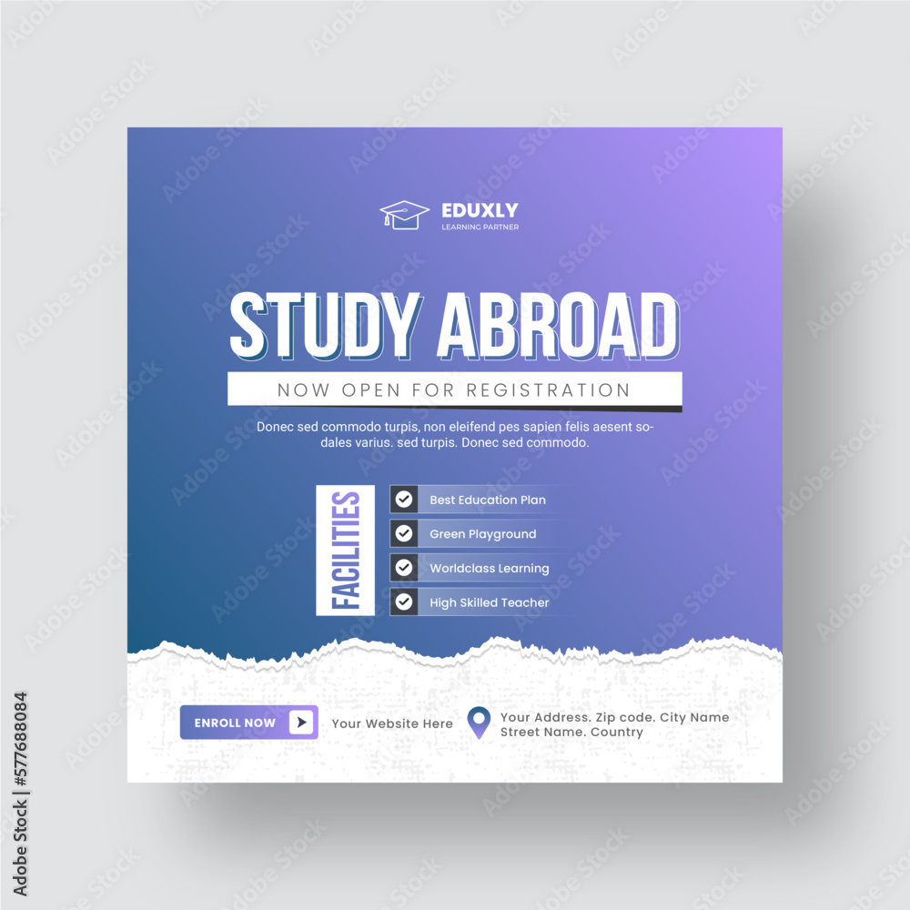 Study abroad banner template. School admission social media banner ...