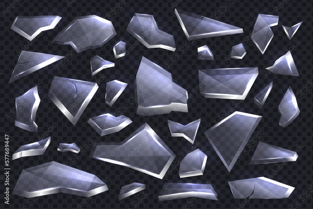 Broken glass shards set isolated on transparent background. Realistic ...