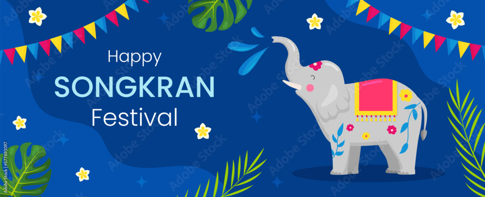 Vector Songkran water festival of Thailand greeting card banner ...