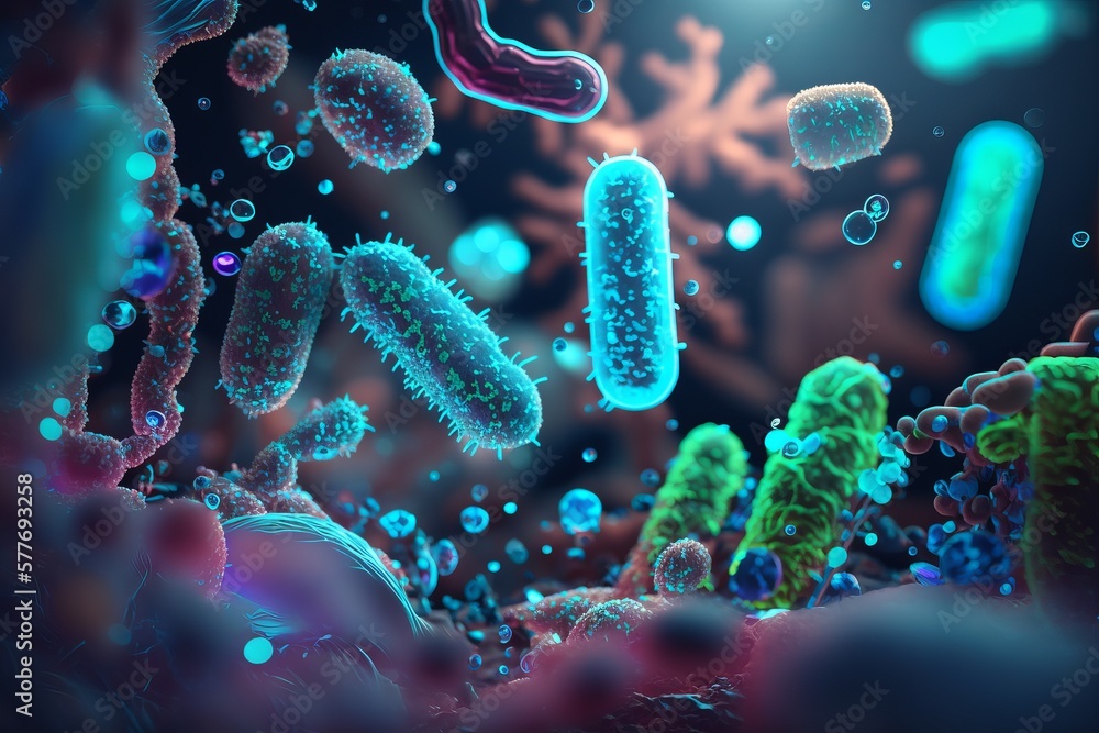 Fotografía Bacteria cells under microscope background, Bacteria disease ...