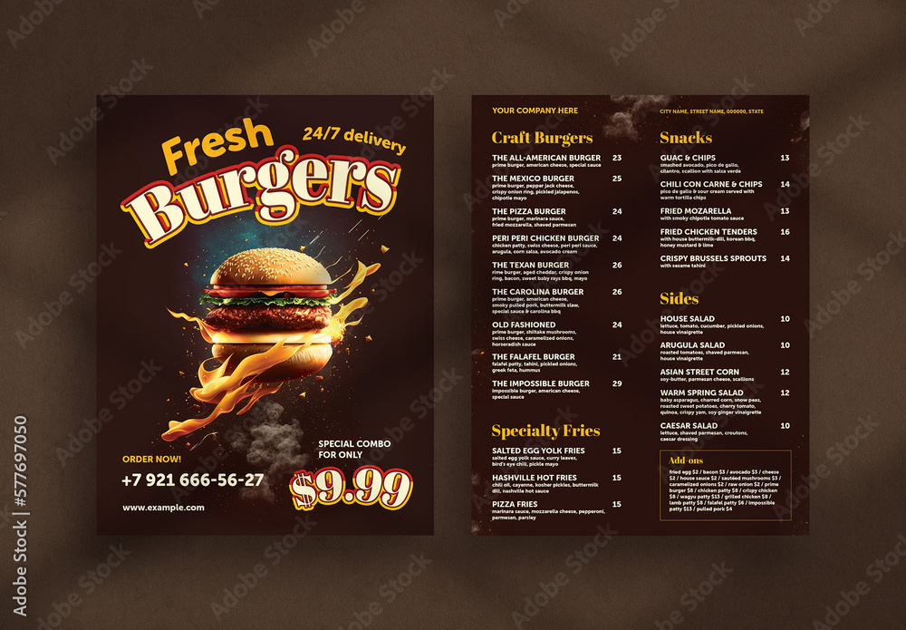 Creative Burger Restaurant Menu With Generative AI Stock Template ...