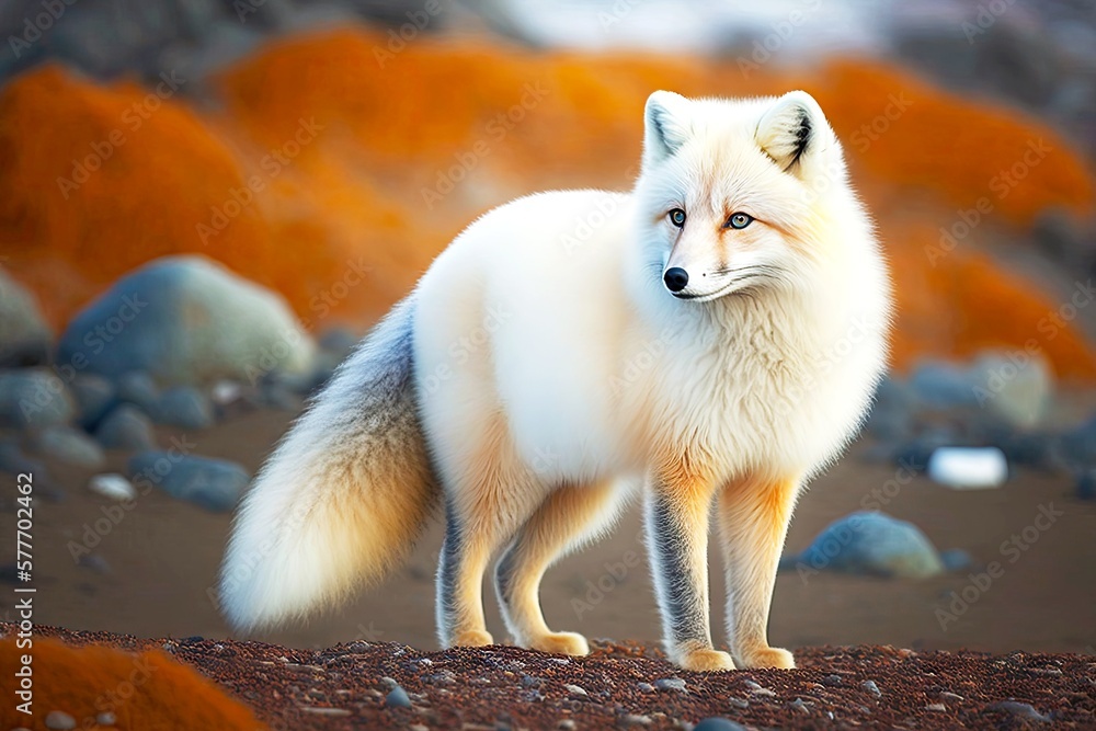 large fluffy arctic fox with beautiful orange tail, created with ...