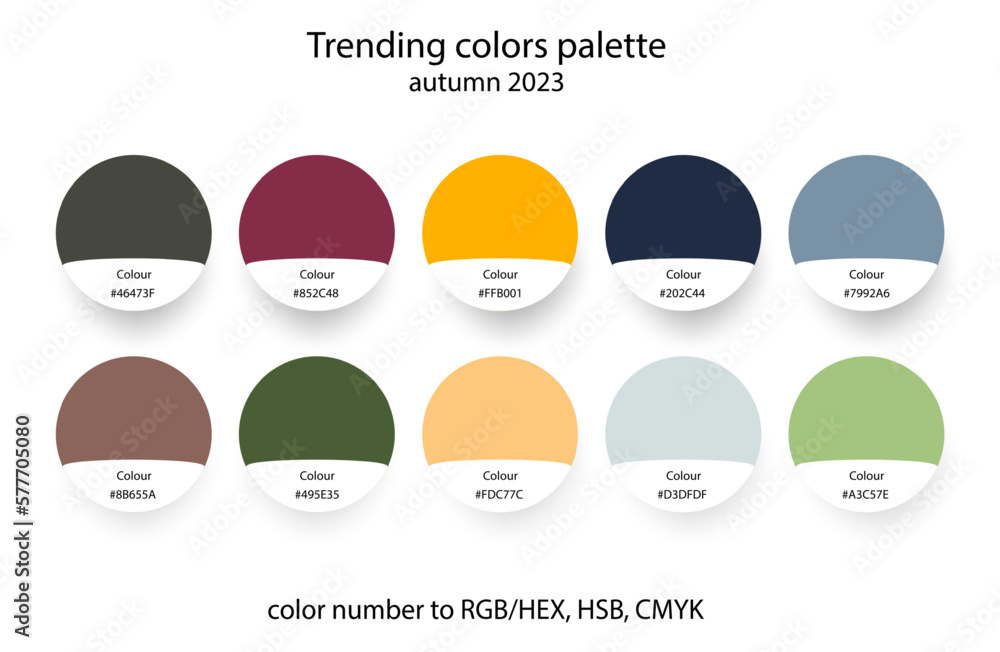 Trending autumn colors palette of 2023 in RGB. Trend color guide ...