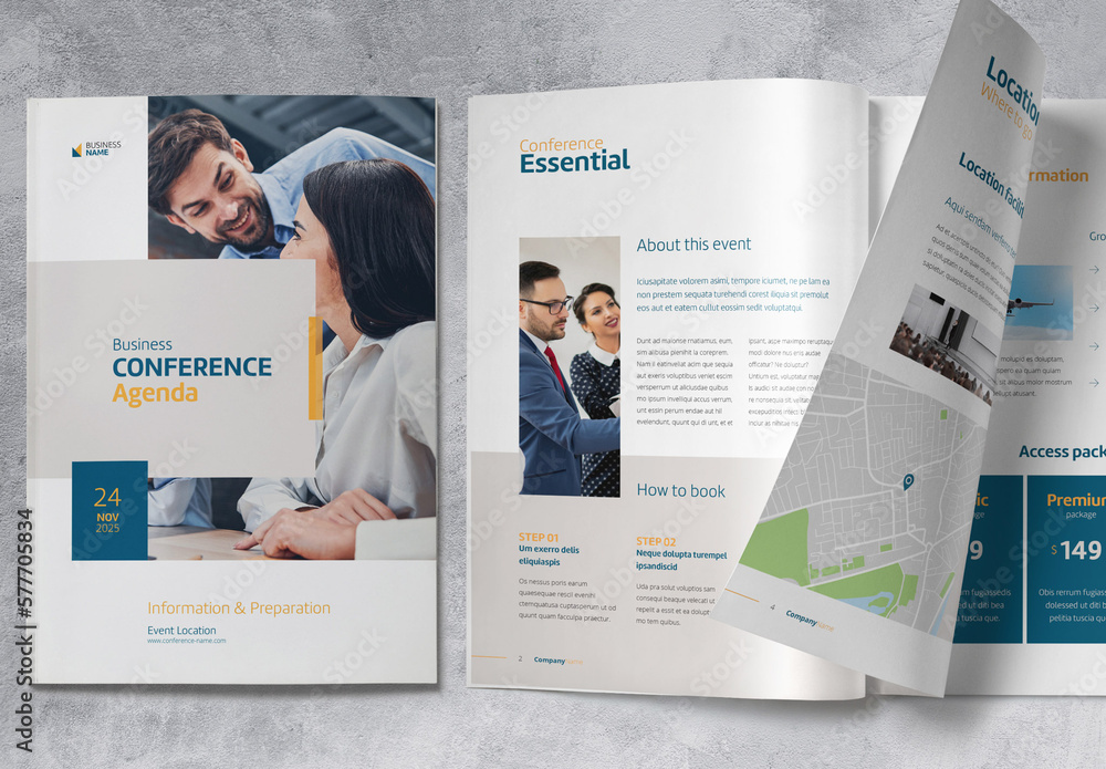 Conference Agenda Template with Blue and Yellow Accents Stock Template ...