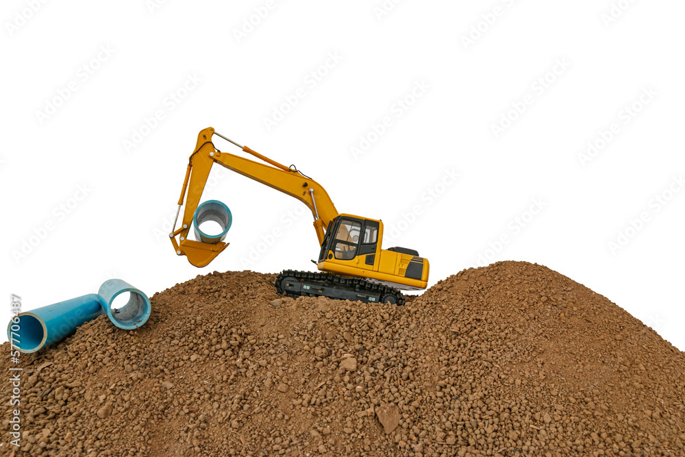Crawler Excavators are bucket lift up with pipeline in the construction ...