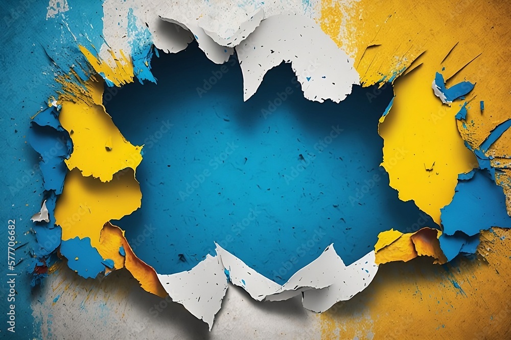 Ripped Paper Effect Poster Design with Blue and Yellow Background Stock ...