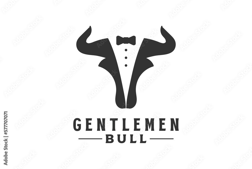 Ox Angus Cow Bull Bison Longhorn with Gentlemen Tuxedo Suit Logo Stock ...