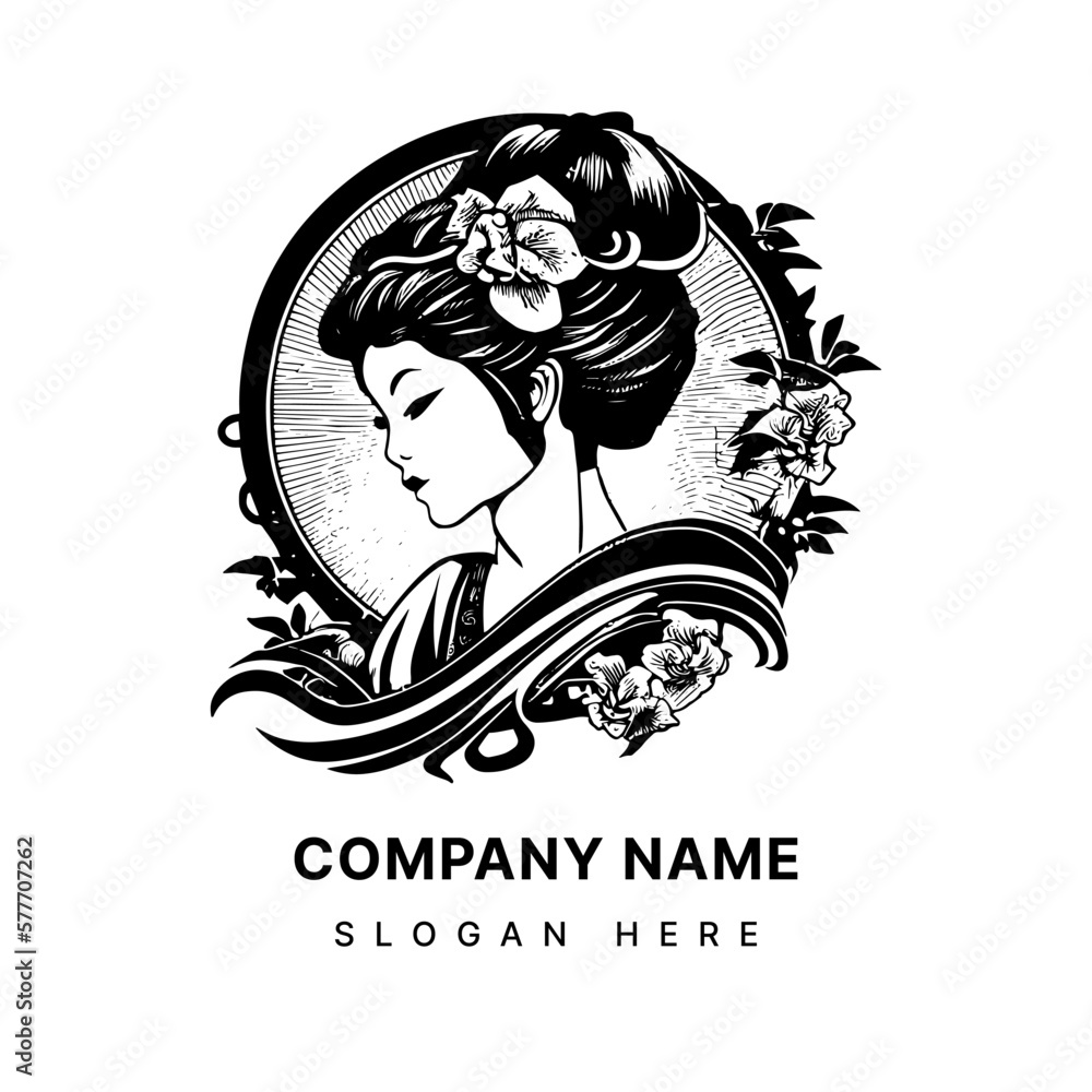 Vetor do Stock: Japanese geisha logo is a traditional symbol of beauty ...