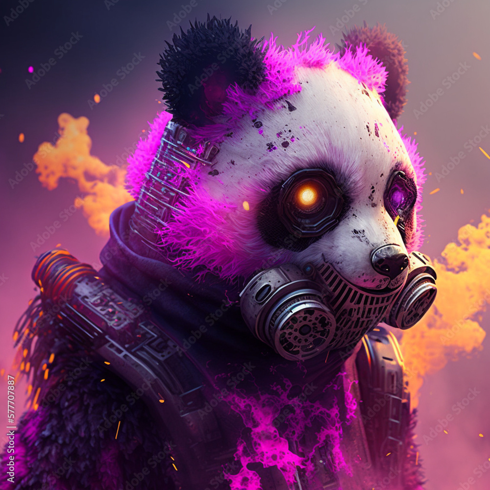 detailed portrait of a Light-Pink cyberpunk Panda made with ashes ...
